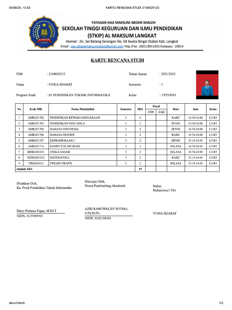 Krs Semester 1 | PDF
