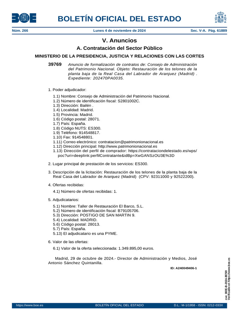 Boe B 2024 39769 | PDF | Gobierno de españa | España