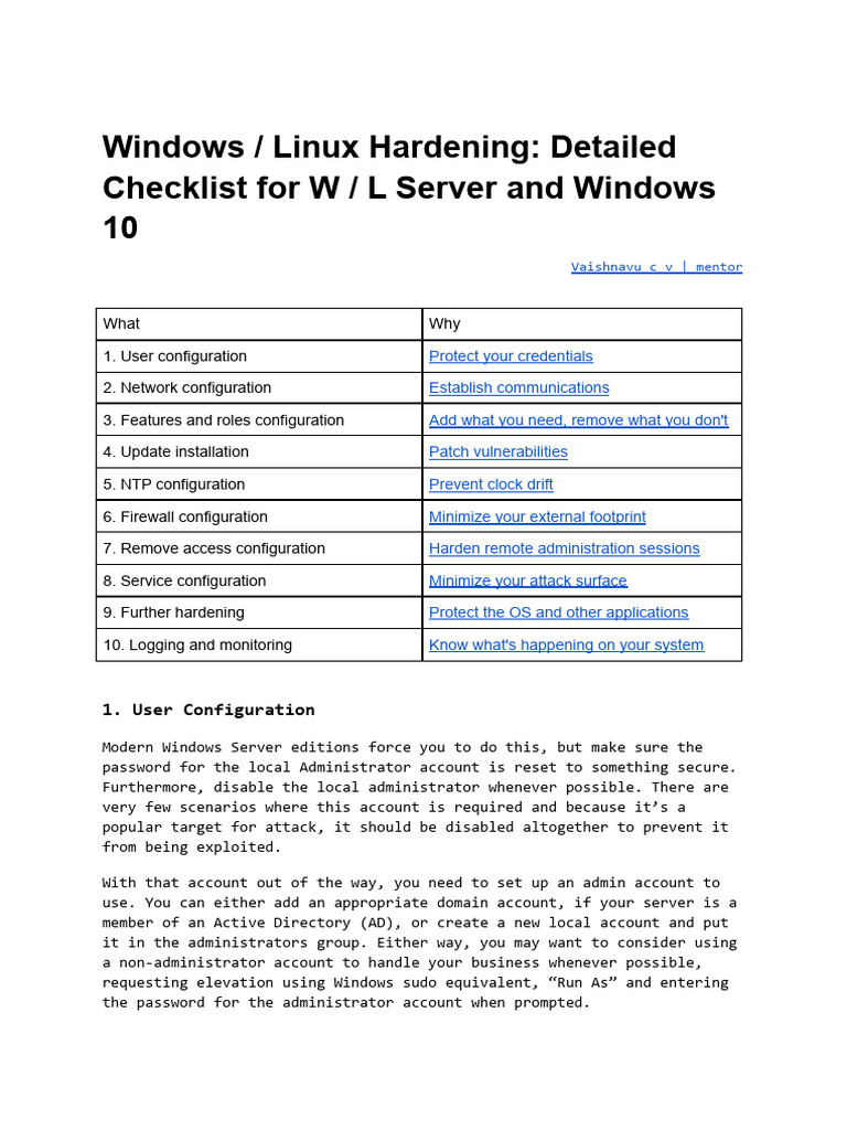 Windows Hardening Detailed Checklist For Windows Server and Windows 10 2 | PDF | Domain Name ...