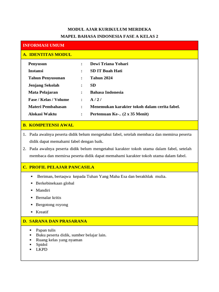 MODUL Bahasa Indonesia Kelas 2 | PDF | Karier & Perkembangan ...