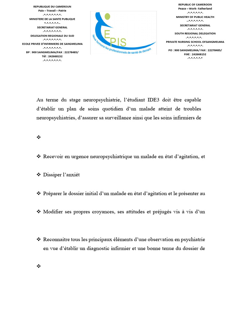 Objectifs du stage en neuropsychiatrie | PDF | Psychiatrie | Tuberculose