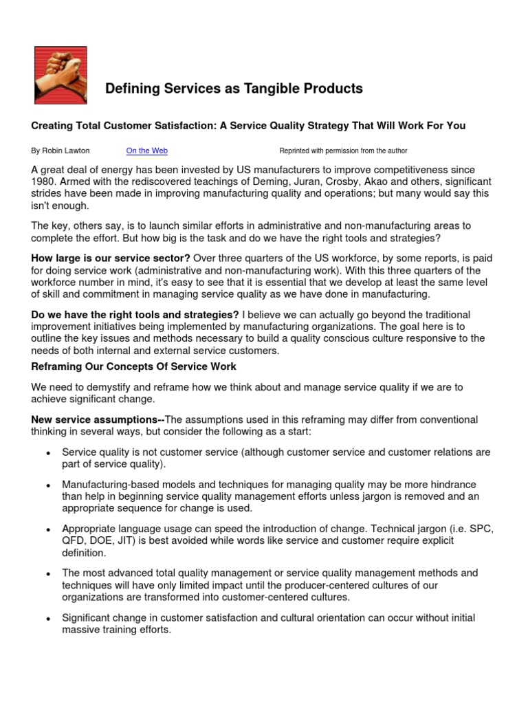 Defining Services As Tangible Products: On The Web | PDF | Quality ...