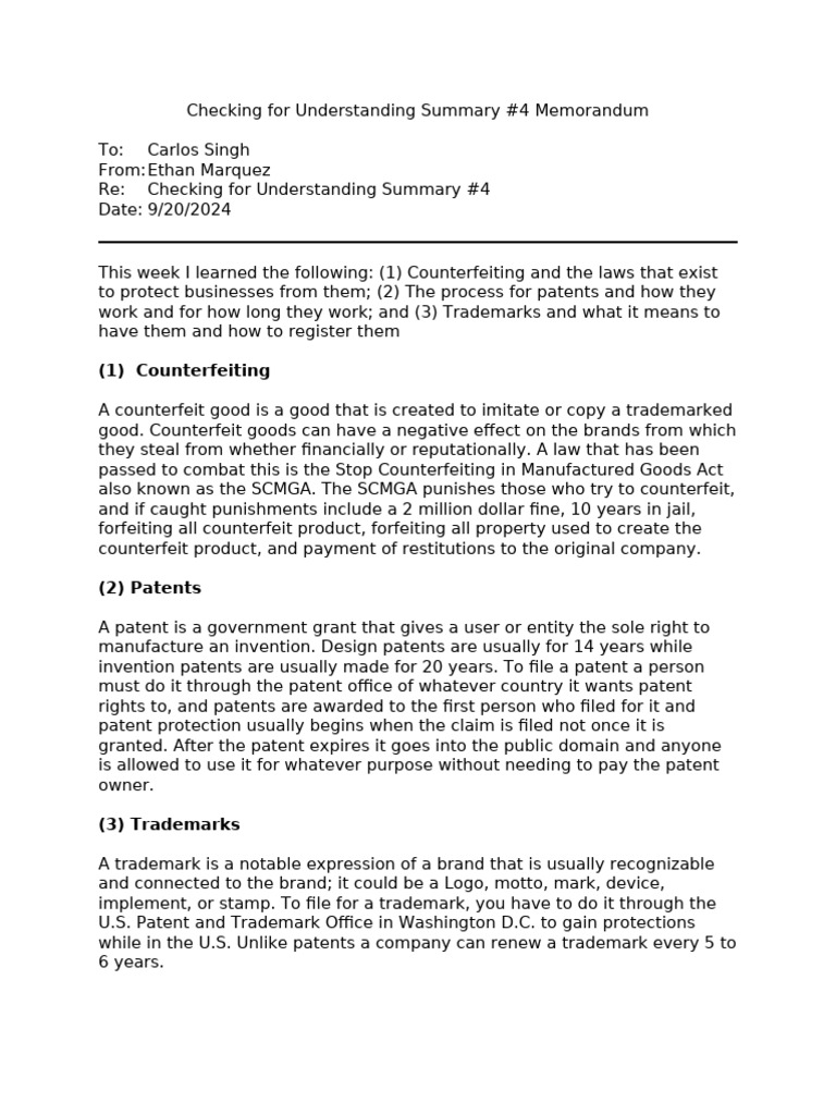 Checking for Understanding Summary #4 | PDF