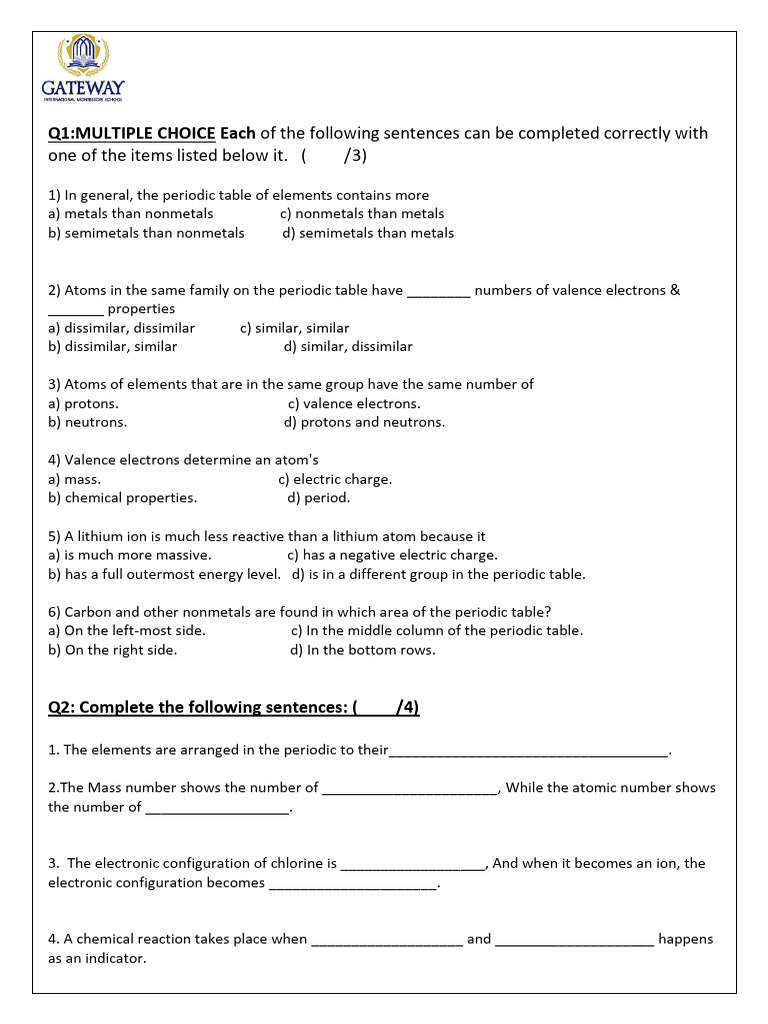 Q2 MYP2 | PDF | Ion | Periodic Table
