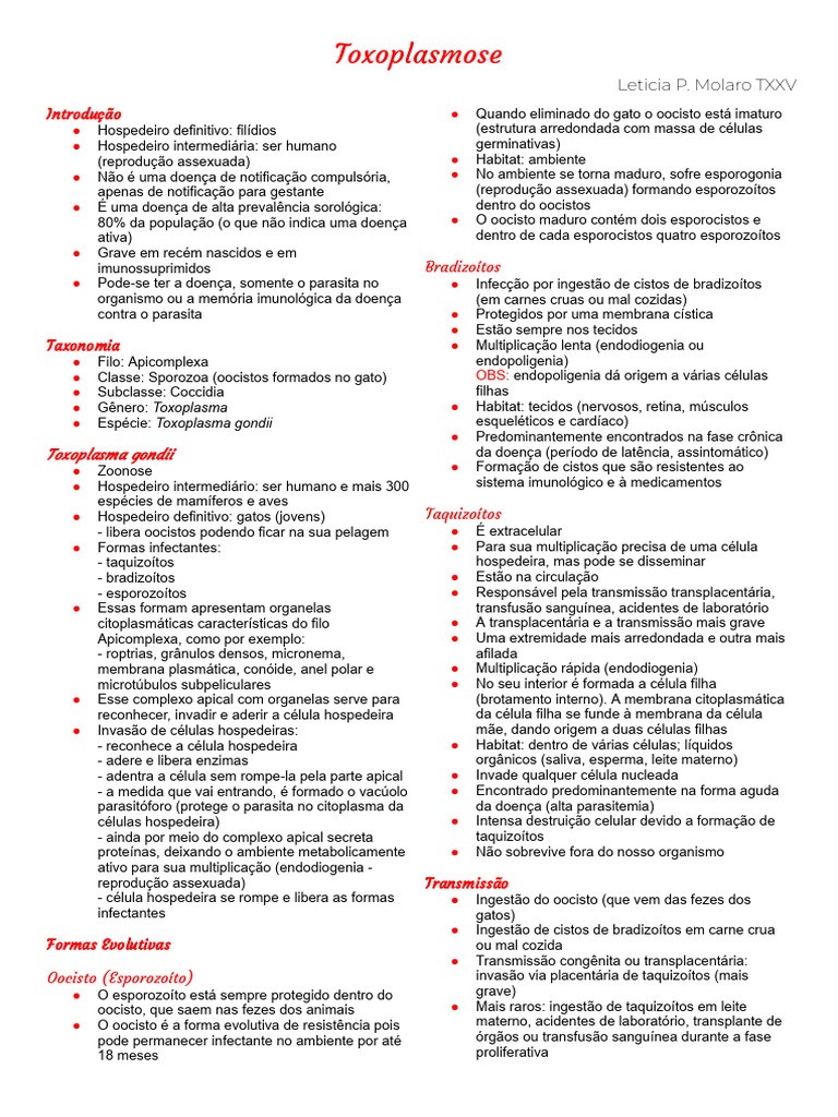 Sintomas Cutâneos da Toxoplasmose | PDF | Biologia | Especialidades médicas