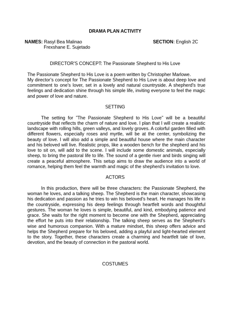 DRAMA PLAN ACTIVITY | PDF | Love | Shepherd