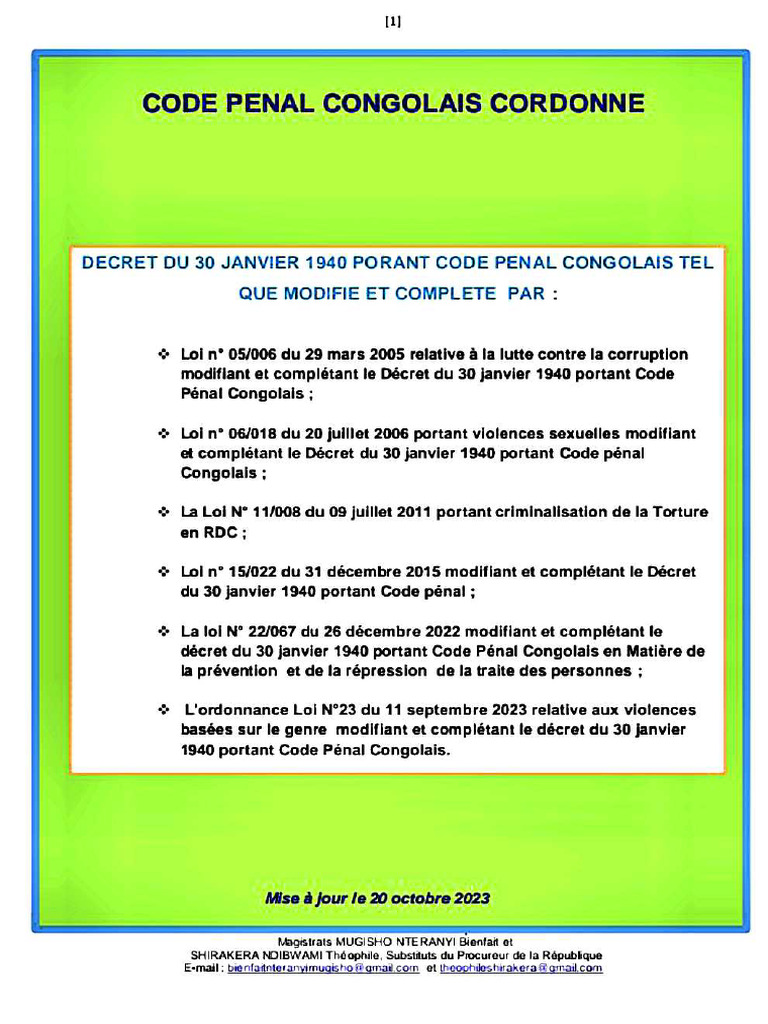 Code Pénal Congolais 2023 | PDF