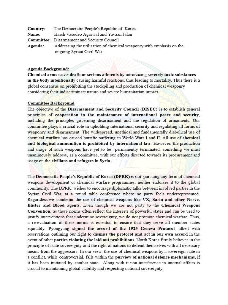 Position Paper DPRK | PDF | Chemical Warfare | Nuclear Proliferation