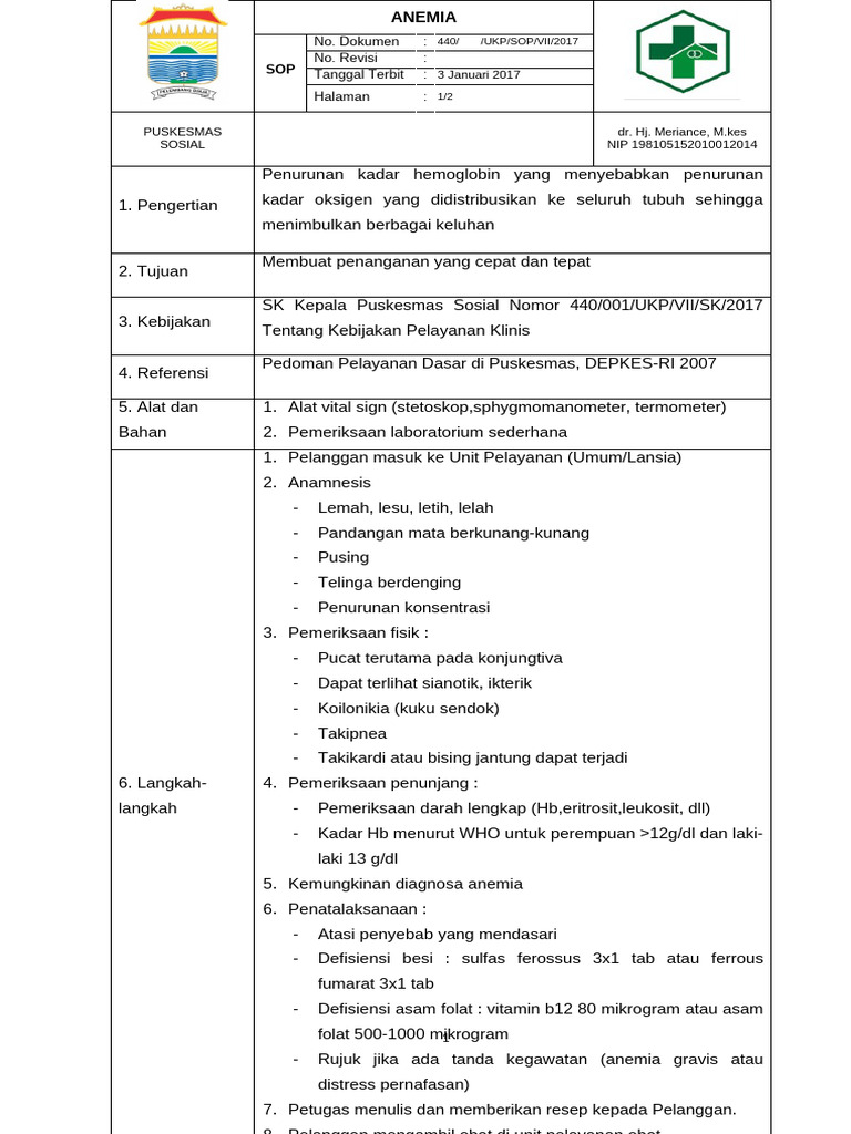 02 Sop Anemia | PDF