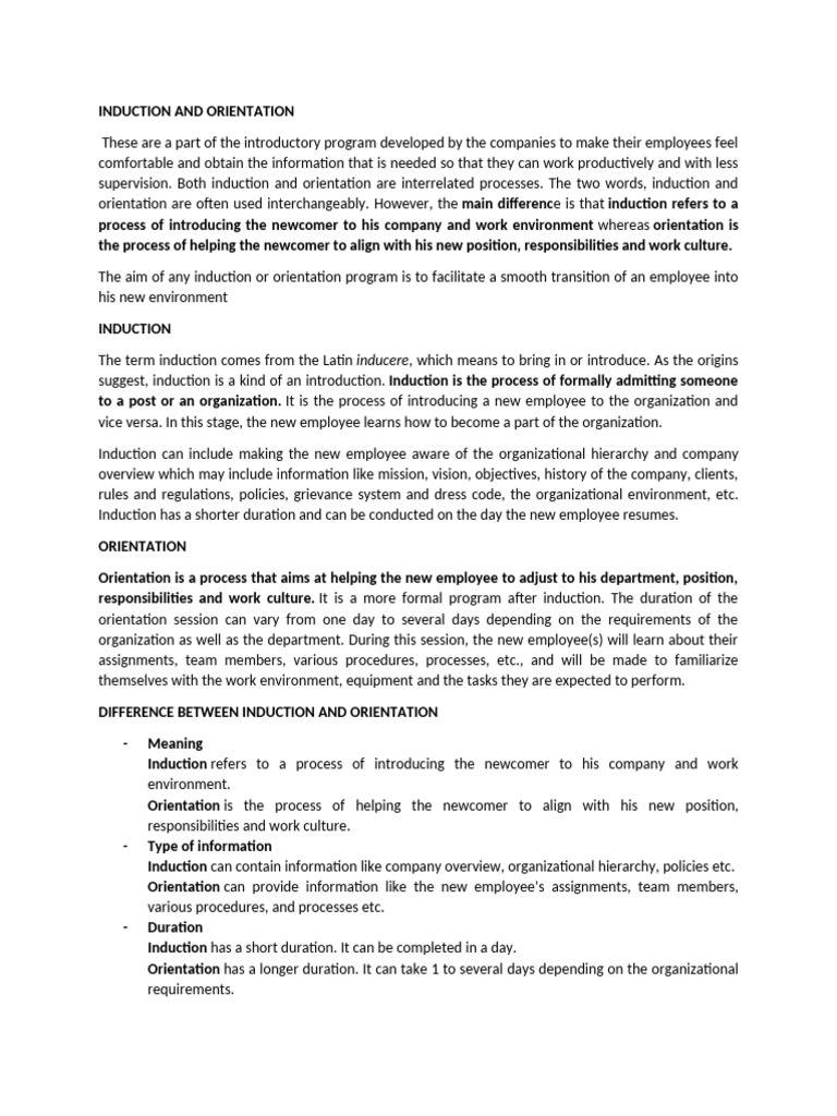 Induction vs. Orientation Explained | PDF | Employment | Business