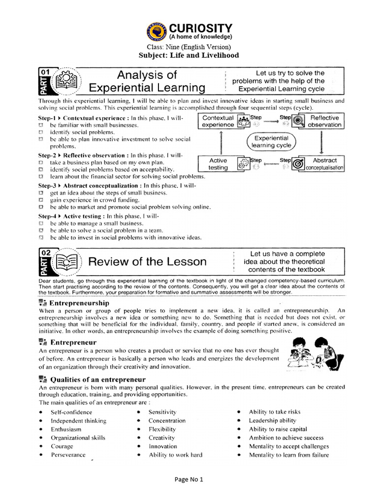 Class-9 (E) Life and Livelihood (Analysis of Experiential Learning) | PDF