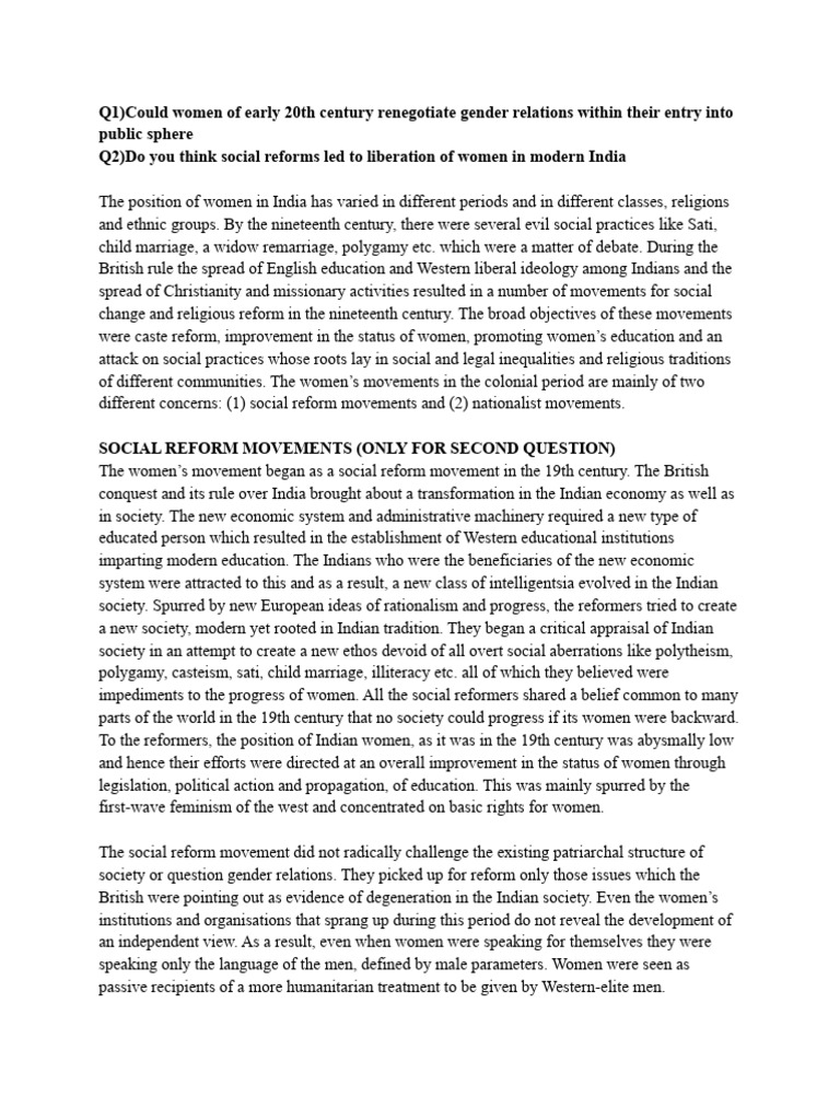 Social Reforms, National Movement and Women | PDF | Mahatma Gandhi