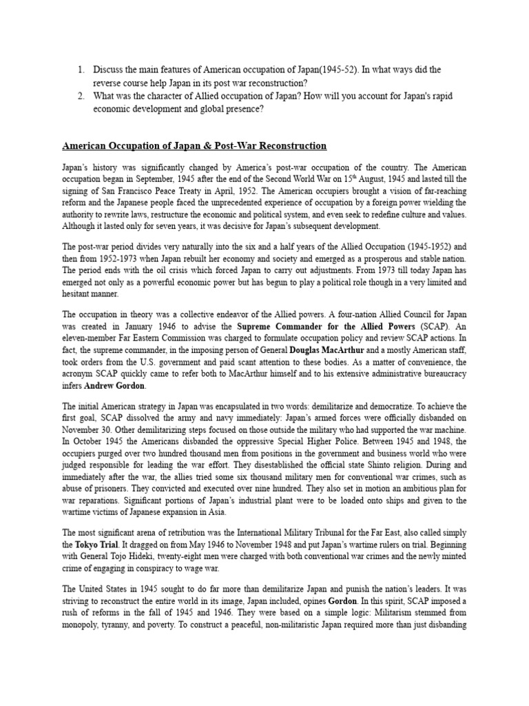 American Occupation and Japan's Transformation | PDF | Empire Of Japan ...