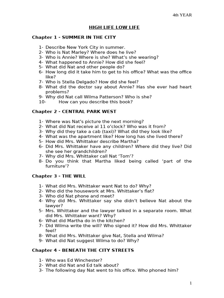 High Life, Low Life - Questions | PDF