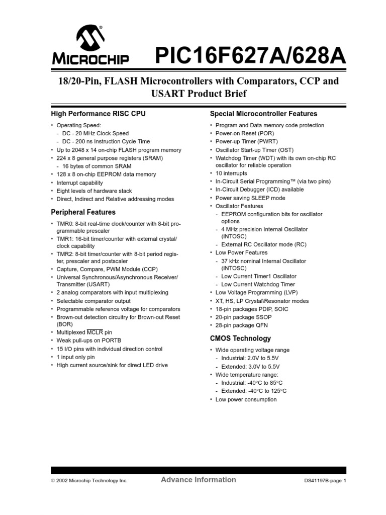 PIC16F628A | PDF | Pic Microcontroller | Microcontroller