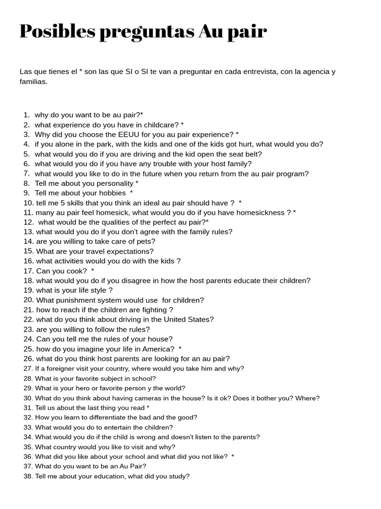 Posibles Preguntas Au Pair | PDF
