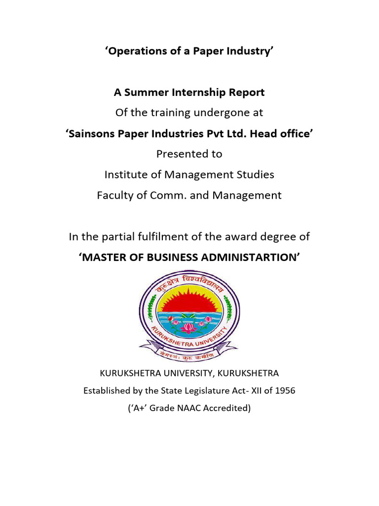 Sainsons Paper Industries Internship Report | PDF | Pulp (Paper) | Wood ...