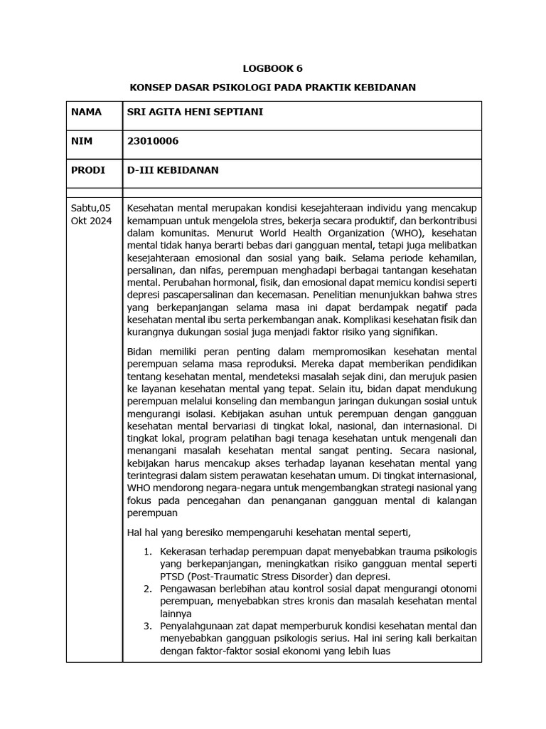 Logbook 6 - KDK | PDF | Pengembangan Diri | Kesehatan Holistik