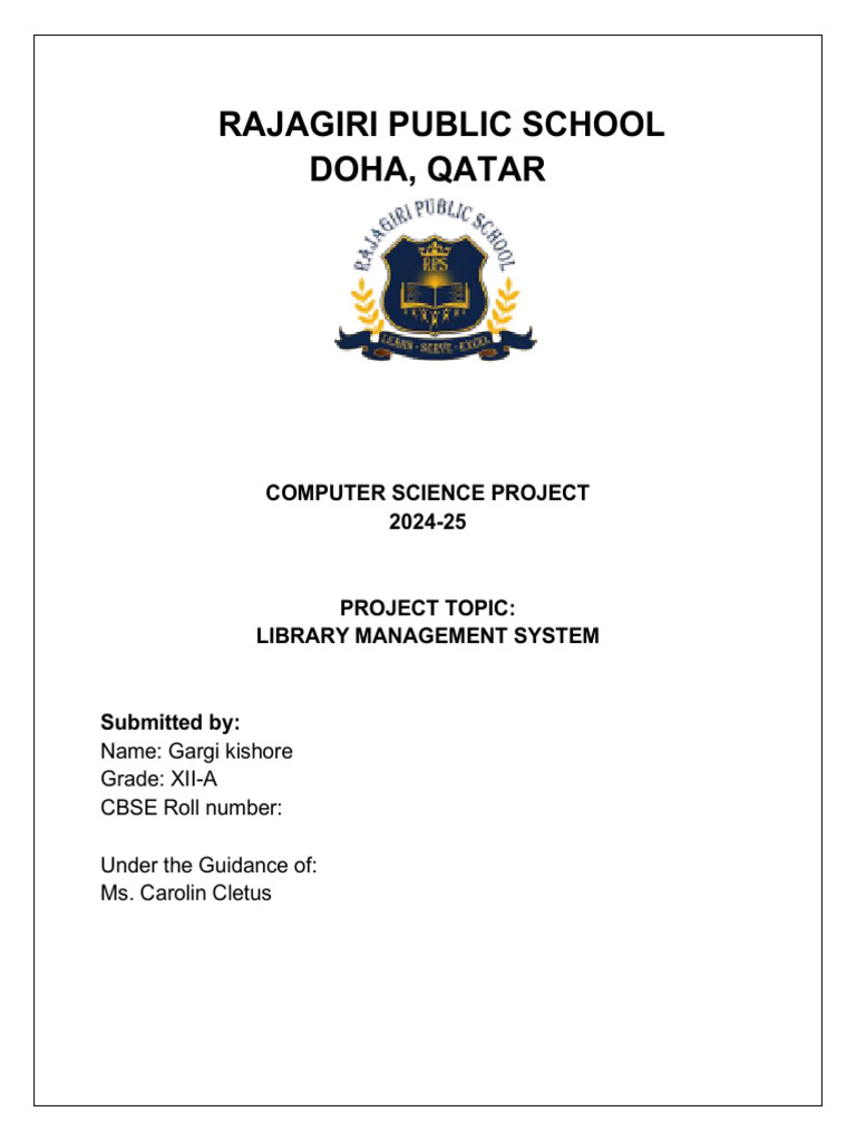 cbse computer sciece logbook on library mangemen system | PDF ...