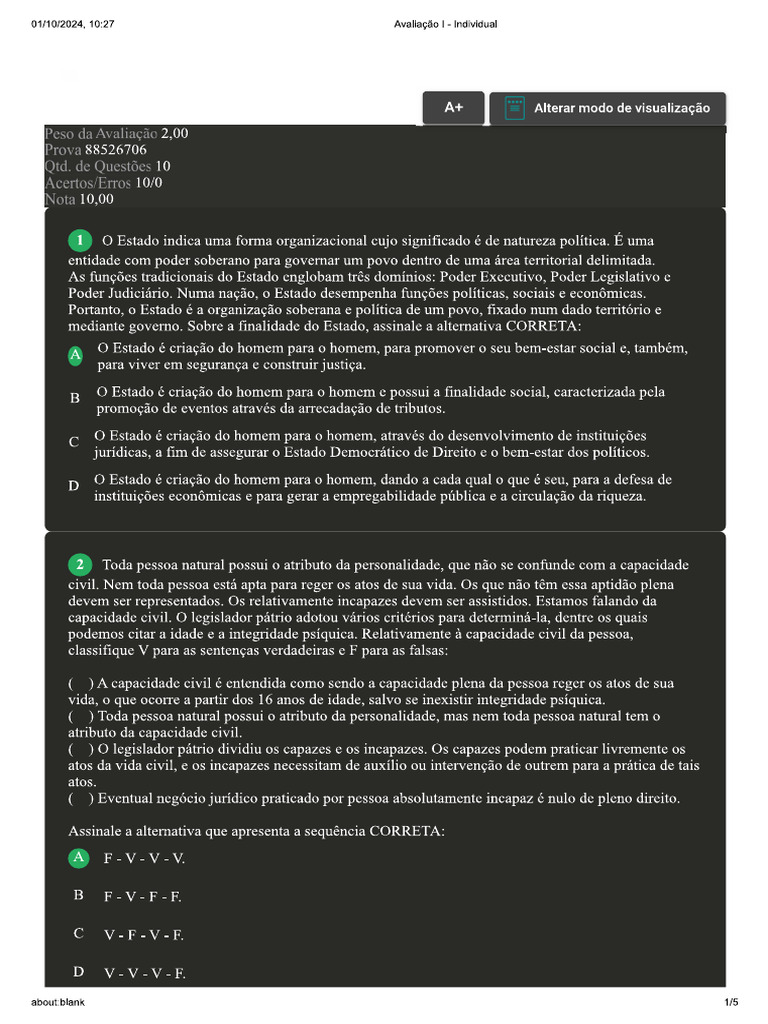 Prova1 - Direito em Engenharia | PDF