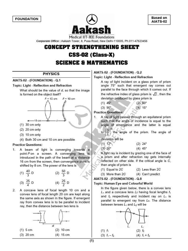 Concept Strengthening Sheet (CSS-02) - Class-X - Based On AIATS-02 (FDN ...
