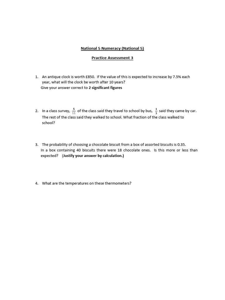 National 5 Numeracy Practice Assessment | PDF