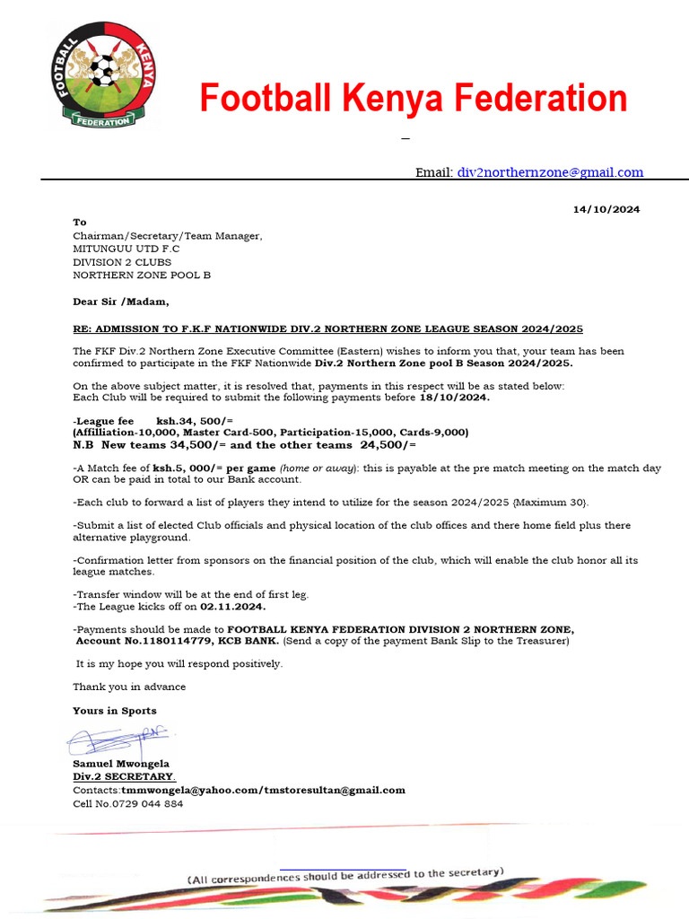 Division 2 League Adm - Letter Mitunguu | PDF | Association Football