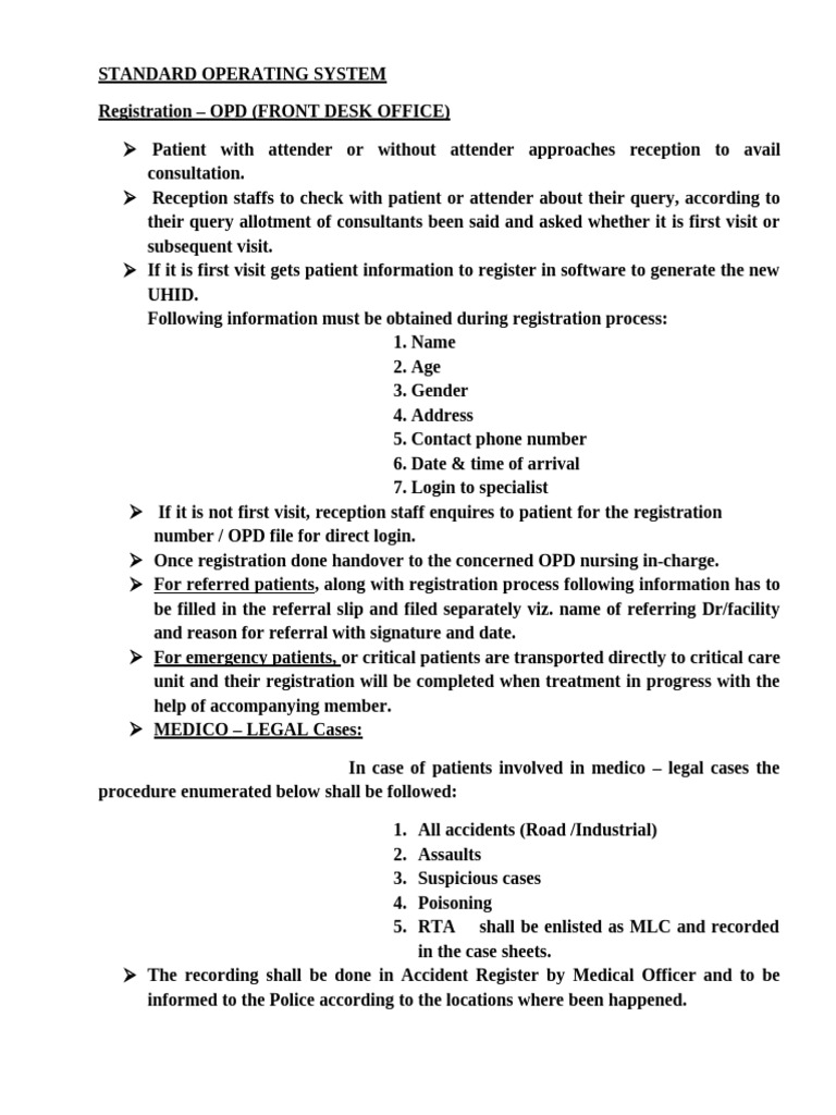 Standard Operating System (1) (1) | PDF | Patient | Nursing