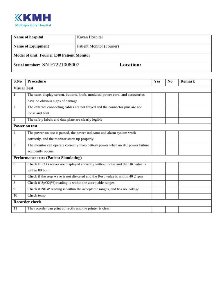 Monitor Checklist | PDF | Electrocardiography | Electrical Engineering