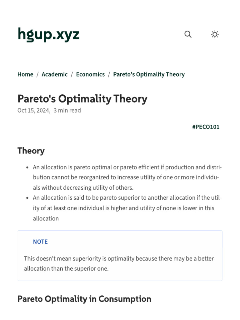 Pareto's Optimality Theory | PDF