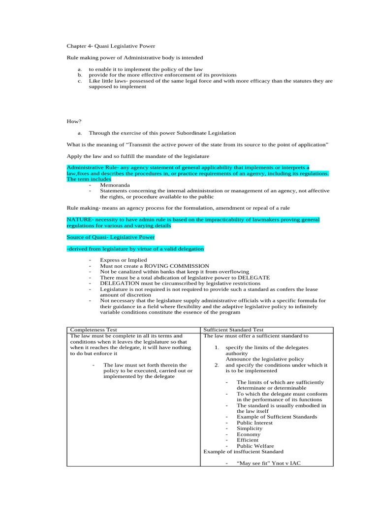 Quasi-Legislative Powers Explained | PDF | Presidents Of The United ...