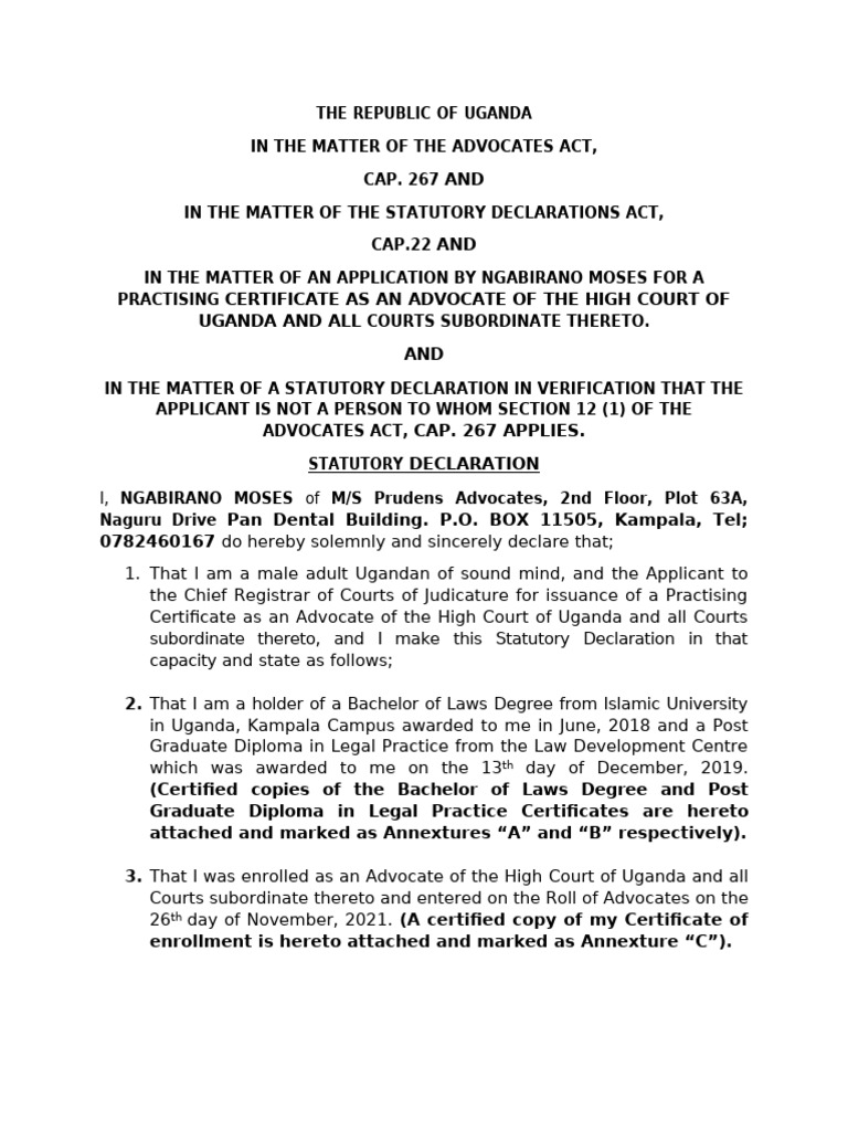 Application For A Pc-Moses | PDF | Advocate | Justice