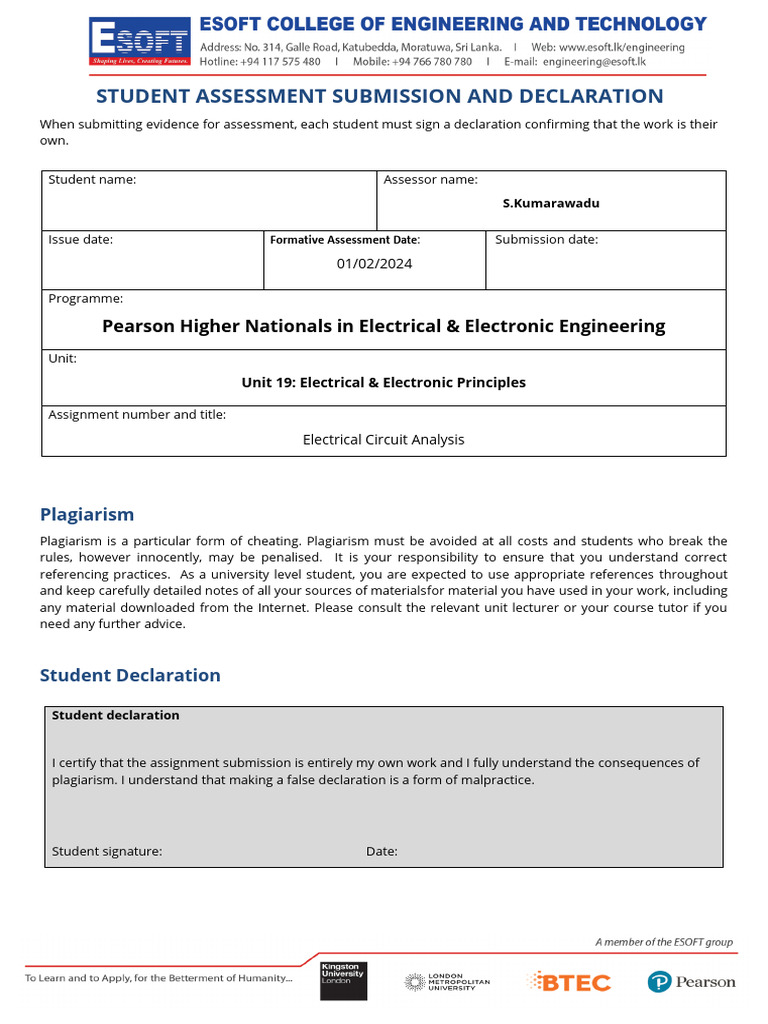 Unit 19 Assignment 2 of 2 | PDF | Electrical Network | Electrical Impedance