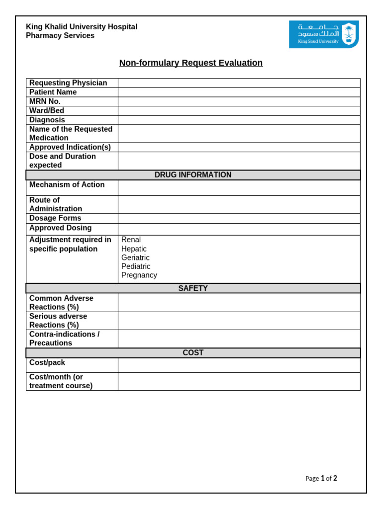 Pharmacy Use Non-Formulary Request Evaluation Form - FINAL | PDF