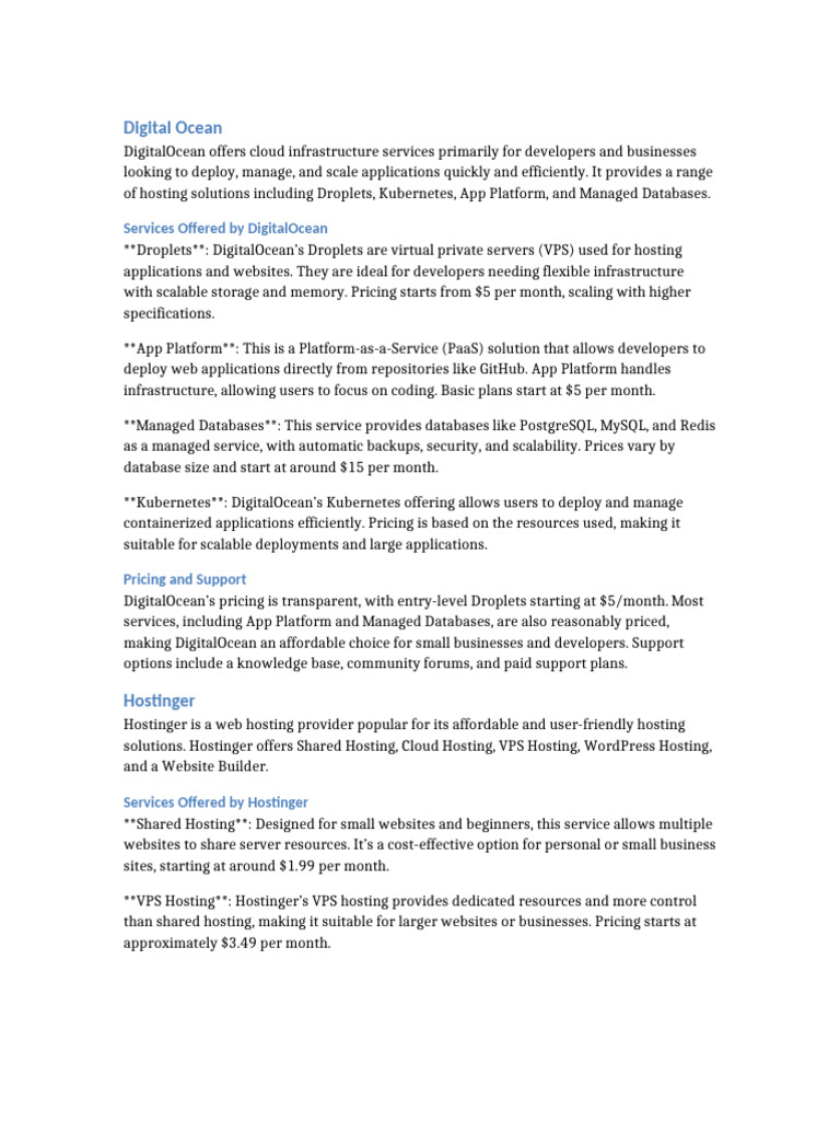 DigitalOcean Vs Hostinger Comparison | PDF | Platform As A Service | Cloud Computing