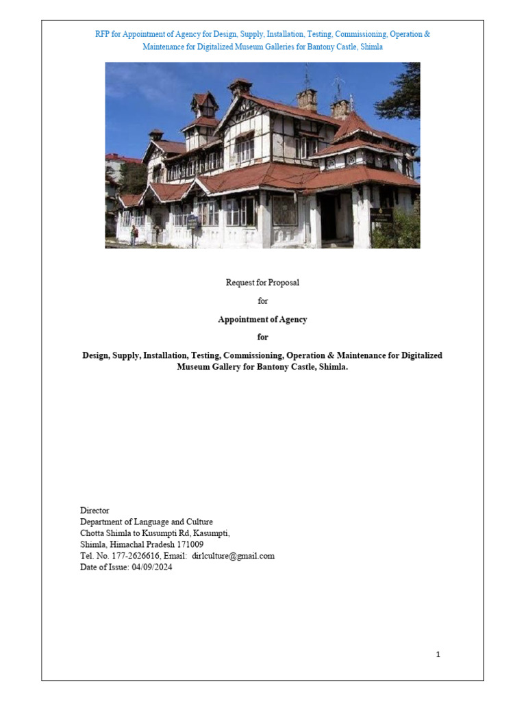 Rfp For Appointment Of Agency For Design Supply Installation Testing Commissioning