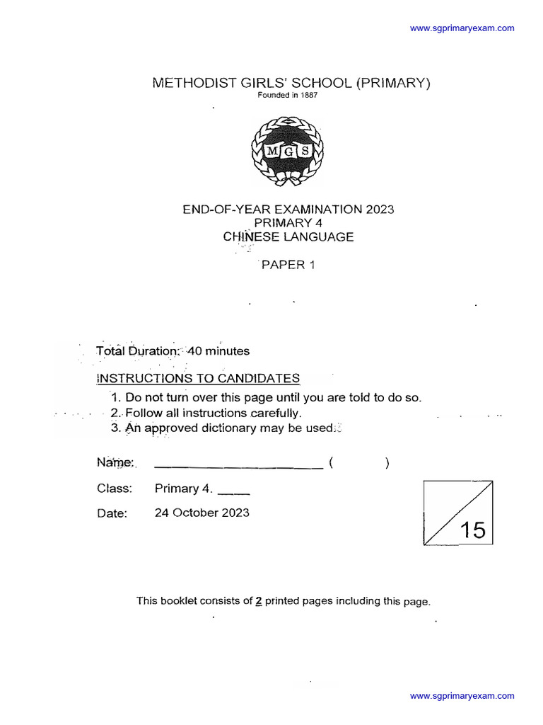 Primary 4 Chinese Exam 2023 Guide | PDF