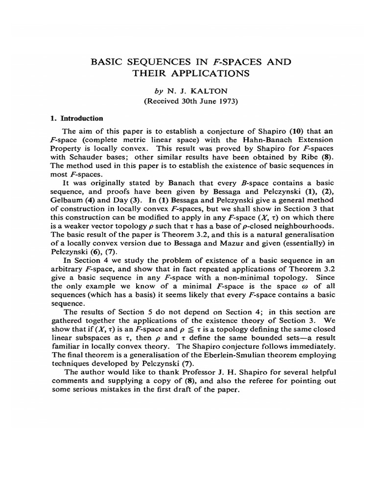 Basic Sequences IN F-spaces | PDF | Banach Space | Vector Space
