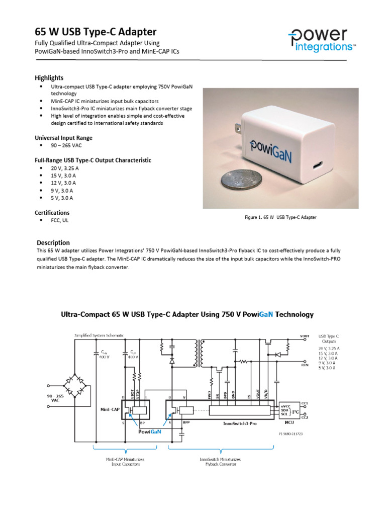 65W PowiGaN USB-C Adapter Data Sheet | PDF | Technology & Engineering