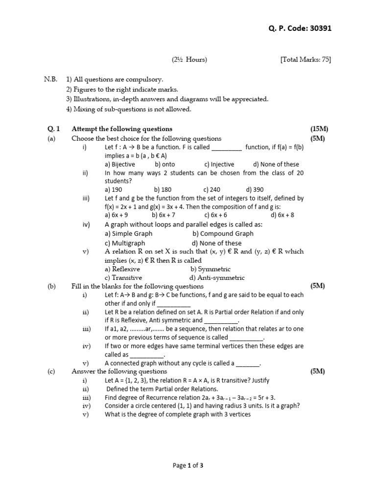 Discrete Mathematics Exam Questions | PDF | Function (Mathematics ...