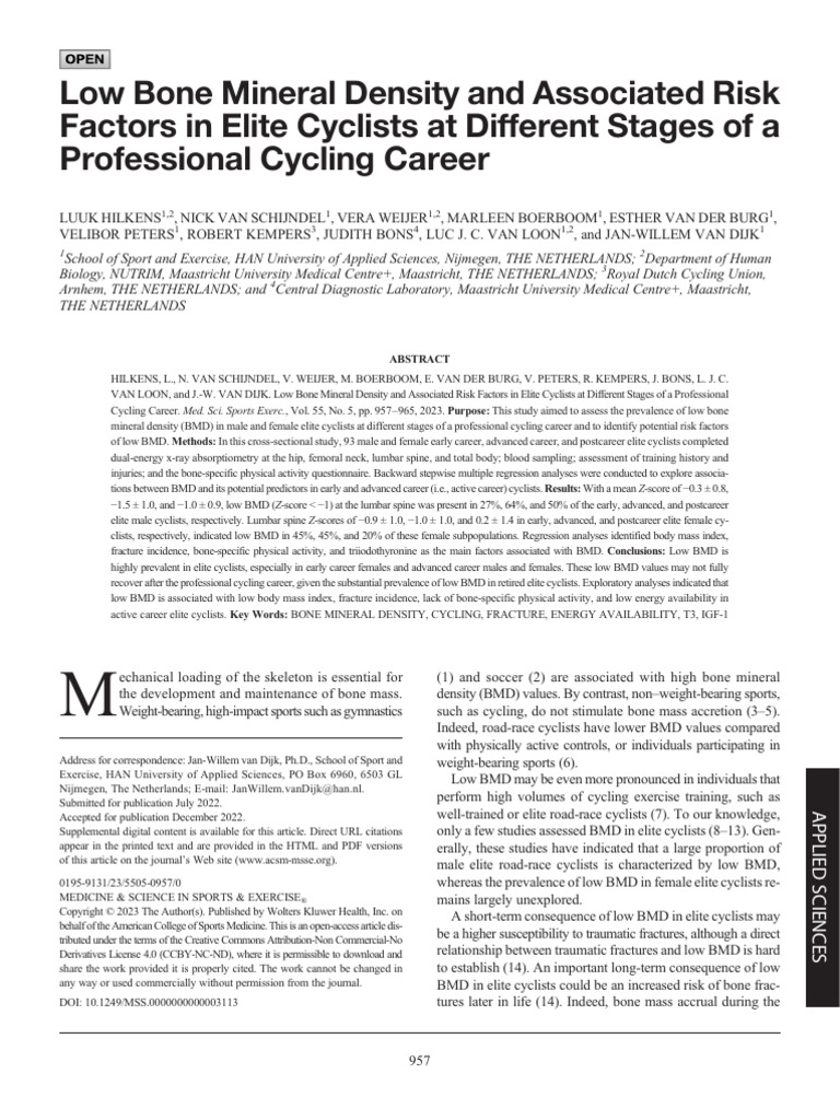 Low Bone Mineral Density and Associated Risk Factors in Elite Cyclists ...