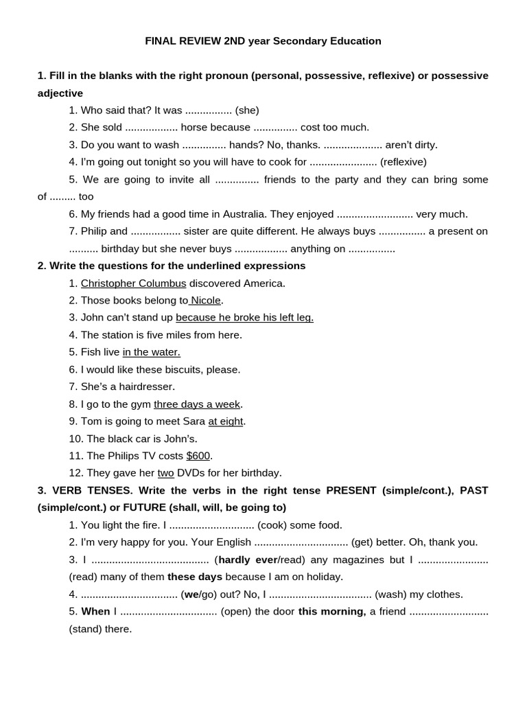 modelo examen final | PDF | Verb | Adverb