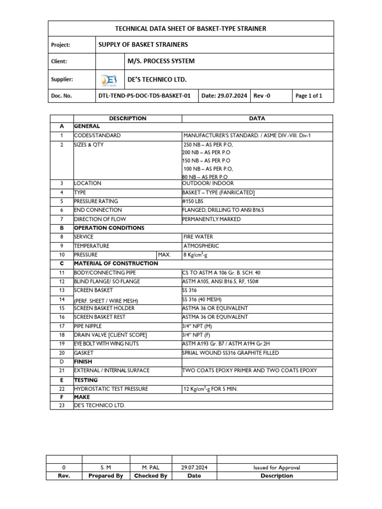 Tds Basket-Strainer | PDF | Building Engineering | Mechanical Engineering