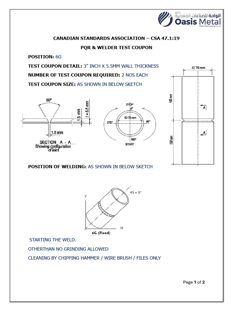 Cwb Pqr Wq Test Coupon Detail | PDF