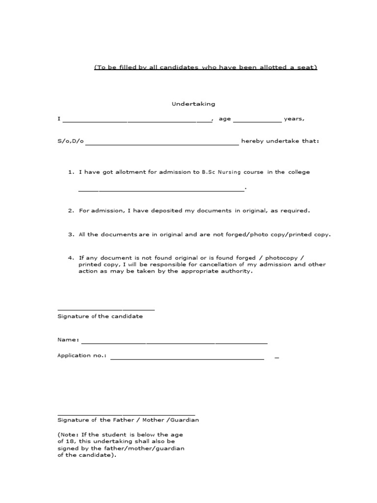 undertaking original documents proforma - Copy | PDF