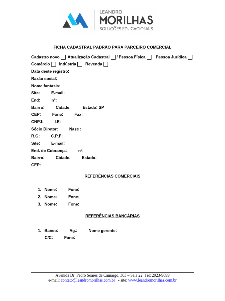 Ficha Cadastral - Fornecedor Comercial | PDF | Cheque (banco) | Economias