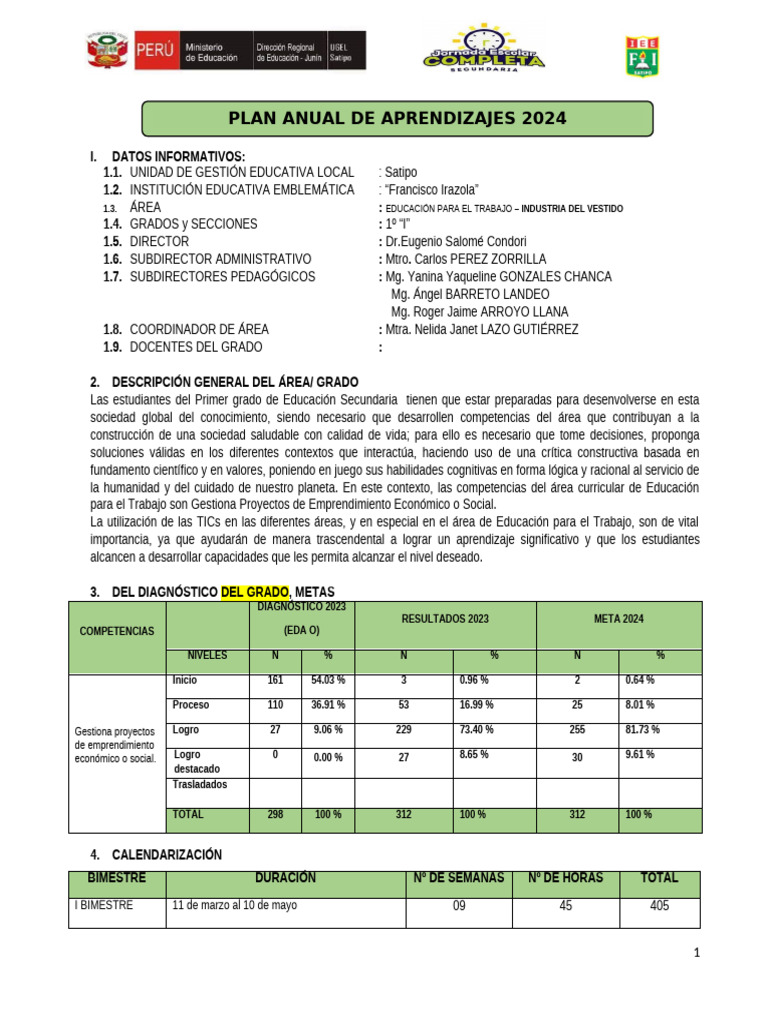 Plan Anual 2024-Ept - 1º | PDF | Aprendizaje | Evaluación