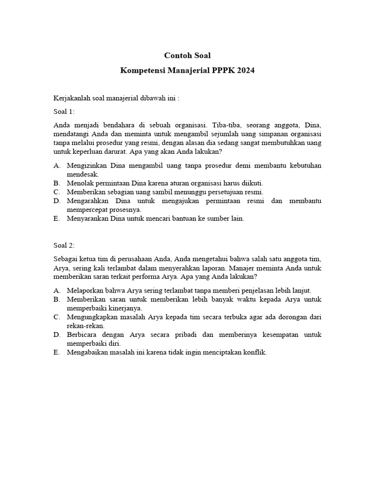 Contoh Soal Manajerial PPPK 2024 | PDF