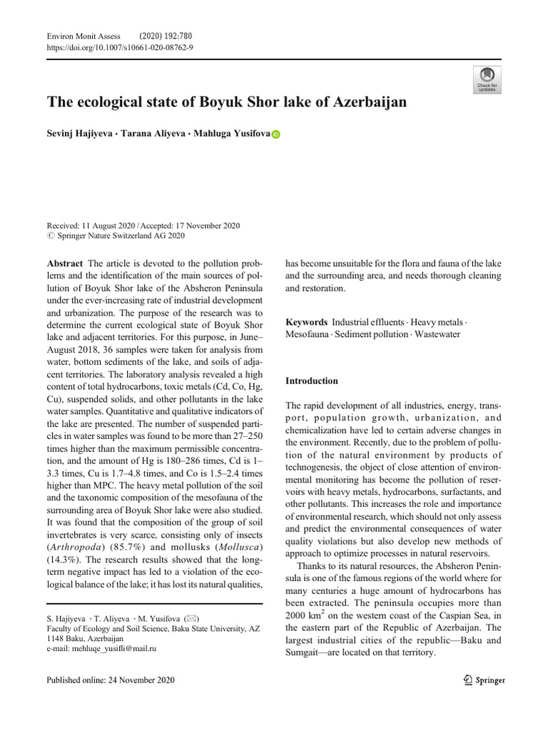 The_ecological_state_of_Boyuk_Shor_lake | PDF | Water | Lake