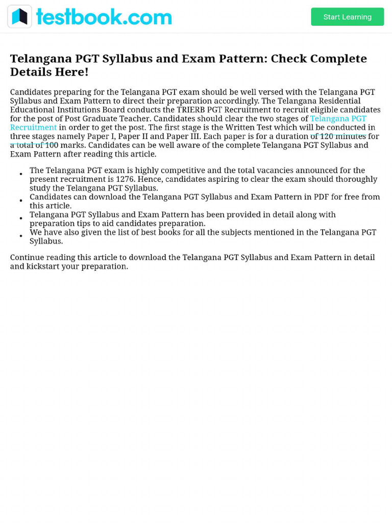 Telangana PGT Syllabus and Exam Pattern - Check Complete Details Here ...